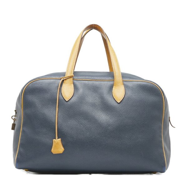 Hermes | Bags | Hermes Victoria Boston Bag Navy Beige Leather Womens ...